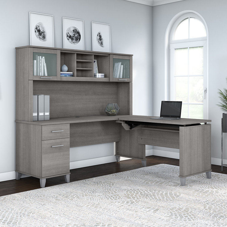 Bush Furniture Somerset 72W 3 Position Sit to Stand L Shaped Desk with Hutch Storm Gray